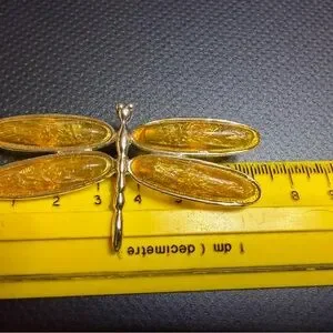 Jewelry | Vintage Goldtone Dragonfly Brooch With Golden Amber Wings ...